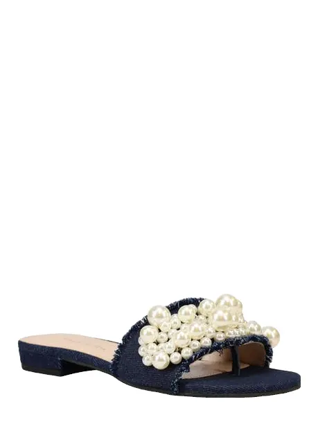 Pelle Moda Bayer Pearl Embellished Slides - Indigo