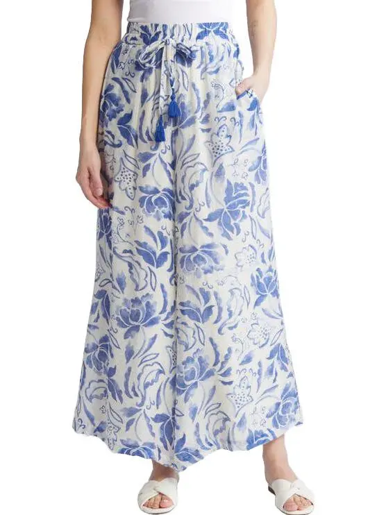 Vince Camuto Floral Wide Leg Pants - Sapphire Sky