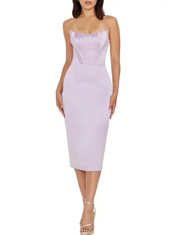 Dress The Population Cosette Strapless Satin Corset Cocktail Dress - Lilac