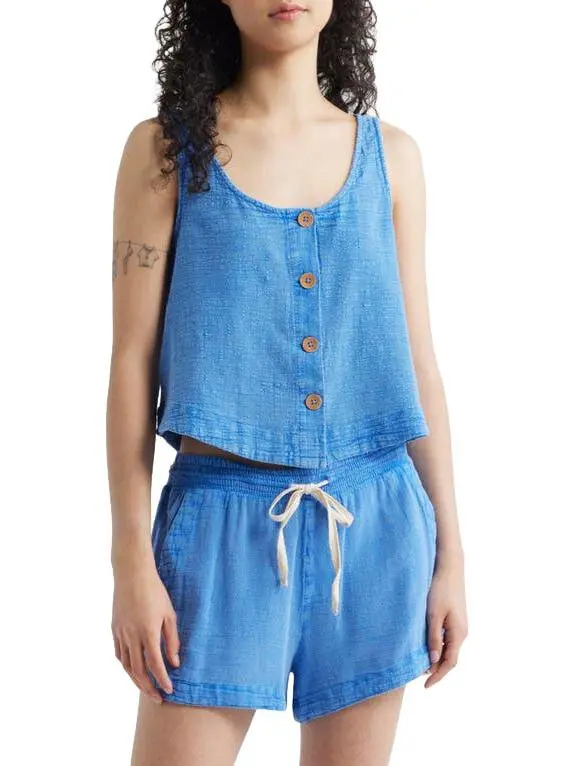 Rip Curl Classic Surf Cotton Crop Button-up Tank - Bright Blue