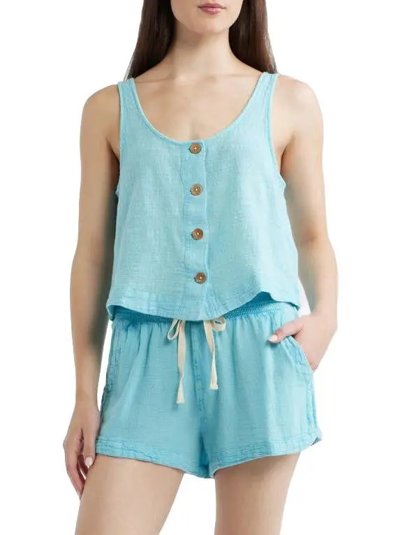 Rip Curl Classic Surf Cotton Crop Button-up Tank - Sea Blue