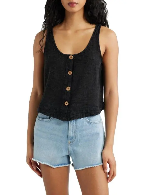 Rip Curl Classic Surf Cotton Crop Button-up Tank - Washed Black