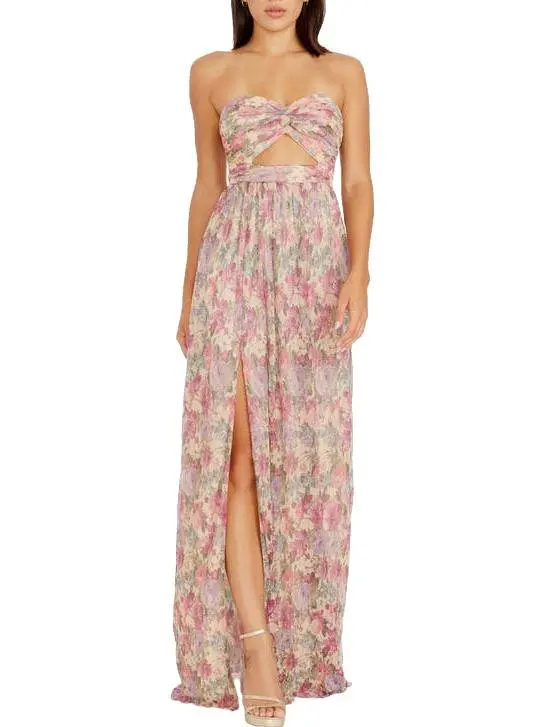 Dress The Population Angelique Floral Cutout Metallic Maxi Dress - Fuchsia Multi