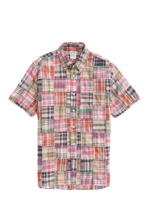 Brooks Brothers Regent Fit Plaid Patchwork Short Sleeve Madras Button-down Shirt - Fadedpw