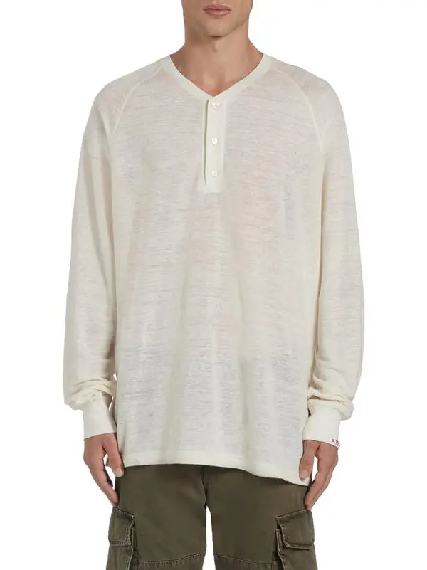 GOLDEN GOOSE Journey Long Sleeve Linen Knit Henley - Heritage White