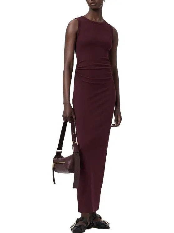 ALLSAINTS Katarina Ruched Side Maxi Dress - Oxblood Red