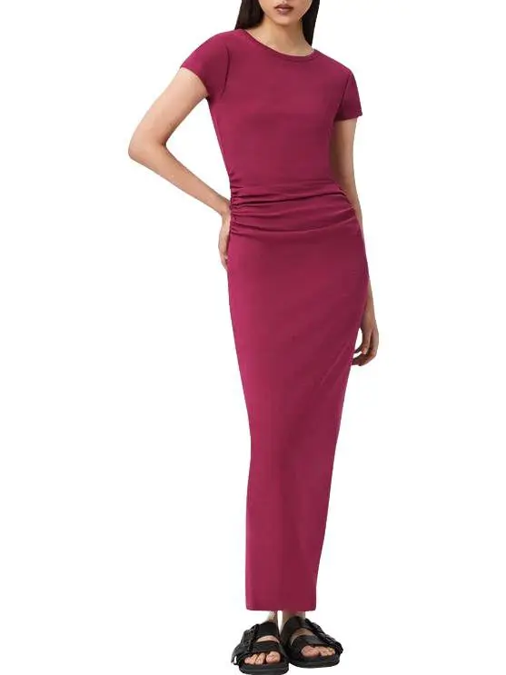 ALLSAINTS Katarina Ruched Side Maxi Dress - Raspberry