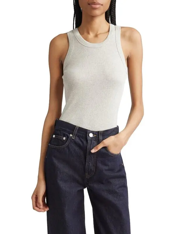 Loulou De Saison Limba Mercerized Cotton Rib Tank - Grey Melange