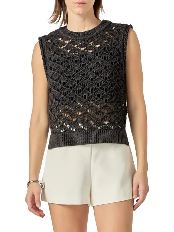 English Factory Open Knit Sleeveless Top - Black