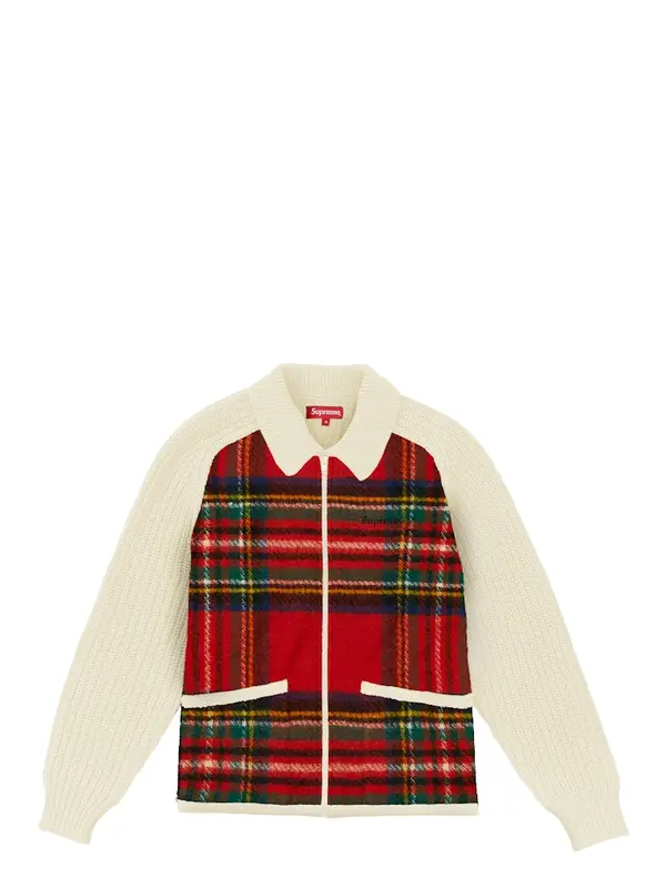 Supreme Plaid Front Zip Sweater - Offwhite