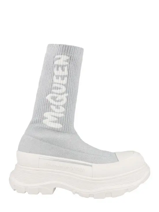 Alexander McQueen Logo Intarsia Chunky Sock Sneakers - Grey/white