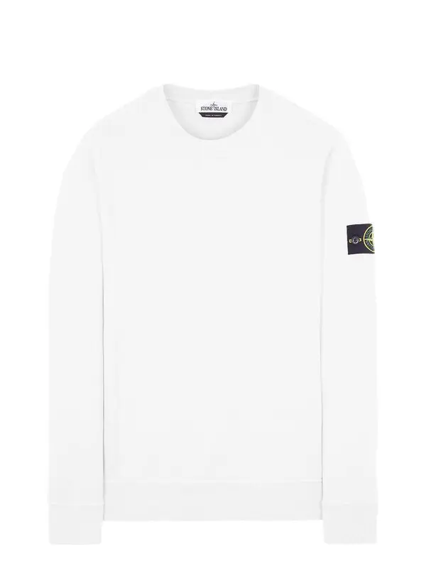 Stone Island Garment Dyed Cotton Fleece Crewneck Sweatshirt - White