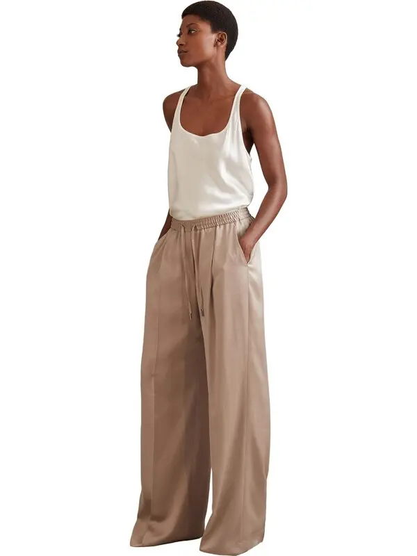 REISS Cole Satin Wide Leg Trousers - Gold