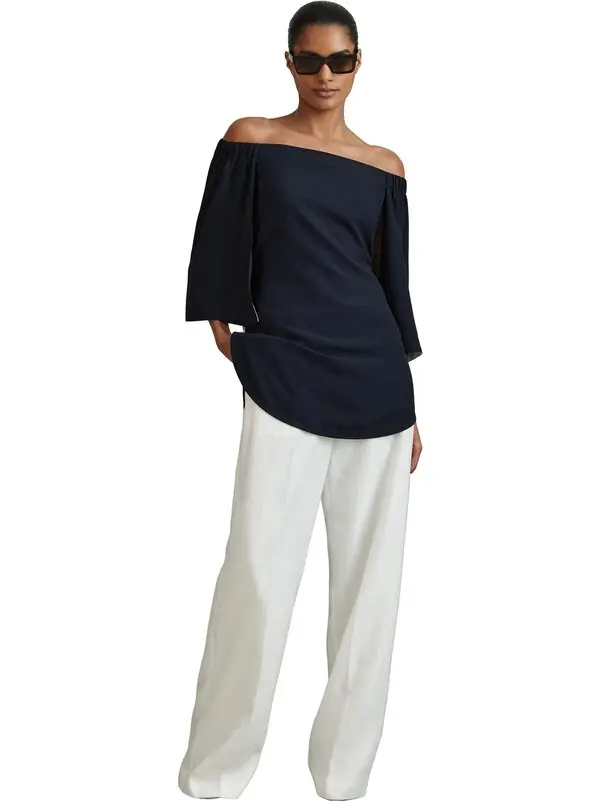 REISS Alexis Off-the-shoulder Tunic - Navy