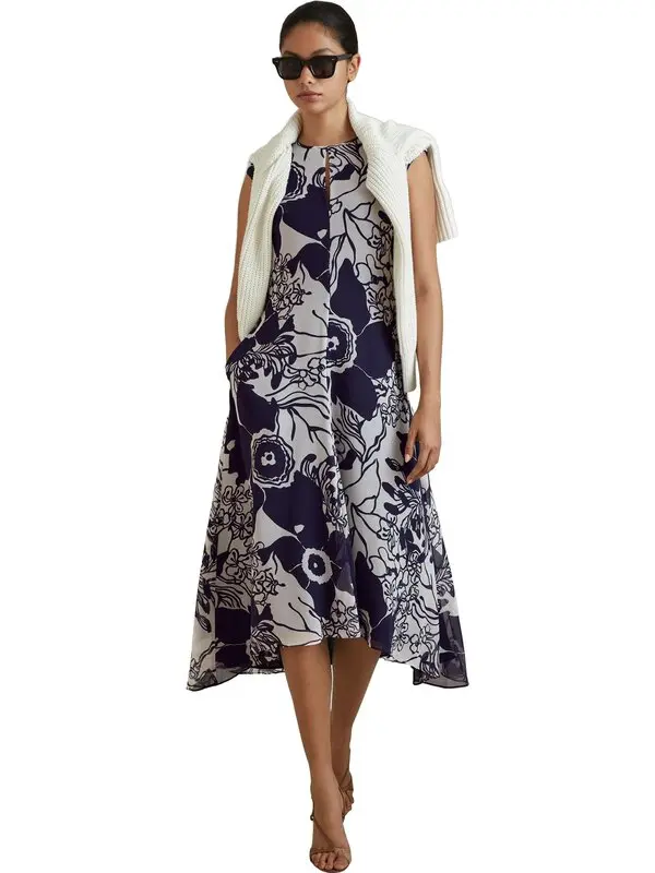 REISS Becci Printed Midi Dress - Blue