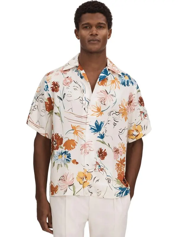 REISS Serra Printed Cuban Collar Shirt - Multi