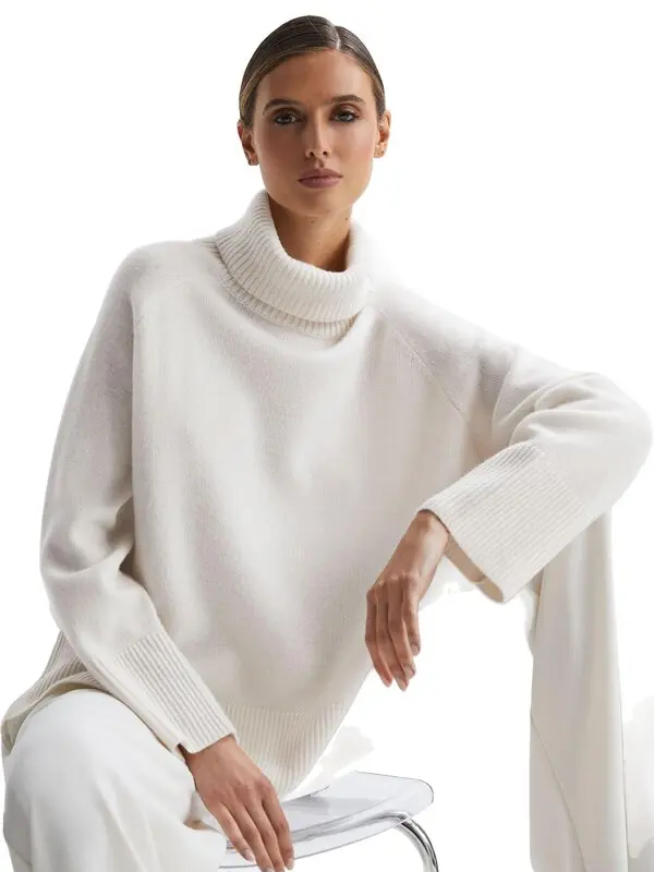 REISS Edina Relaxed Wool-cashmere Roll Neck Jumper - Cream