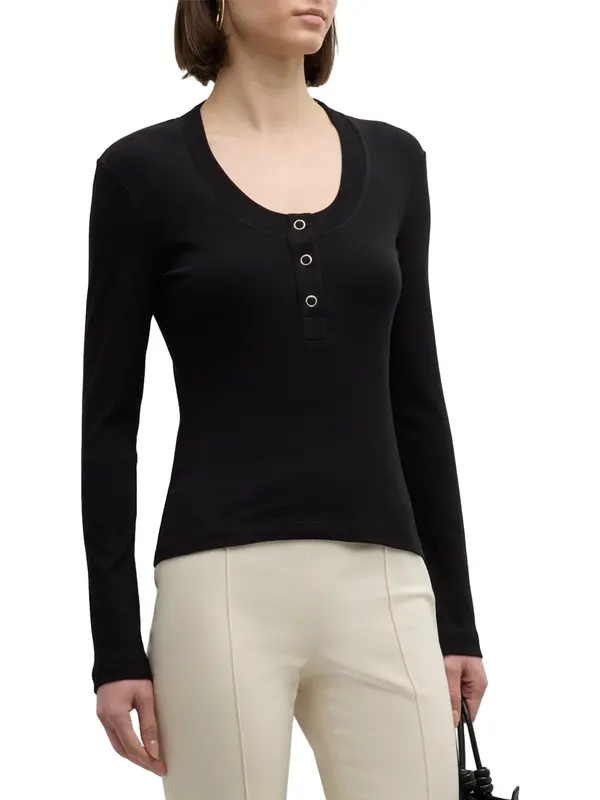 Rosetta Getty Organic Cotton Henley Top - Black