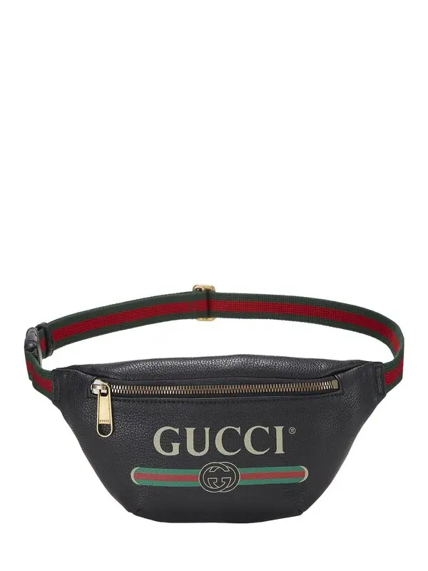 Gucci Leather Logo Print Belt Bag - Black