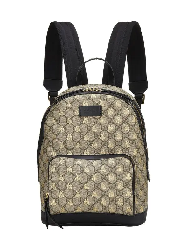 Gucci Gg Supreme Canvas Bee Backpack - Brown