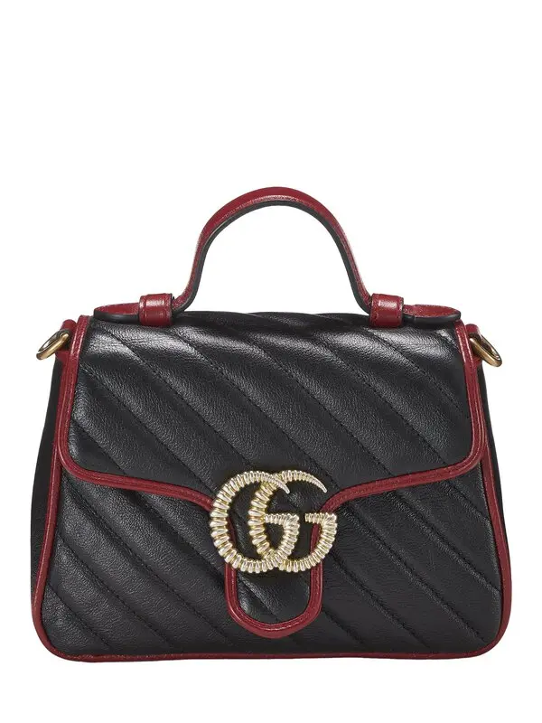 Gucci Leather Torchon Marmont Top Handle Flap Bag - Black