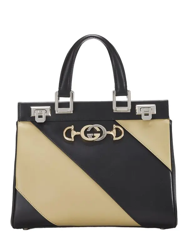 Gucci Beige Leather Zumi Top Handle Bag - Black