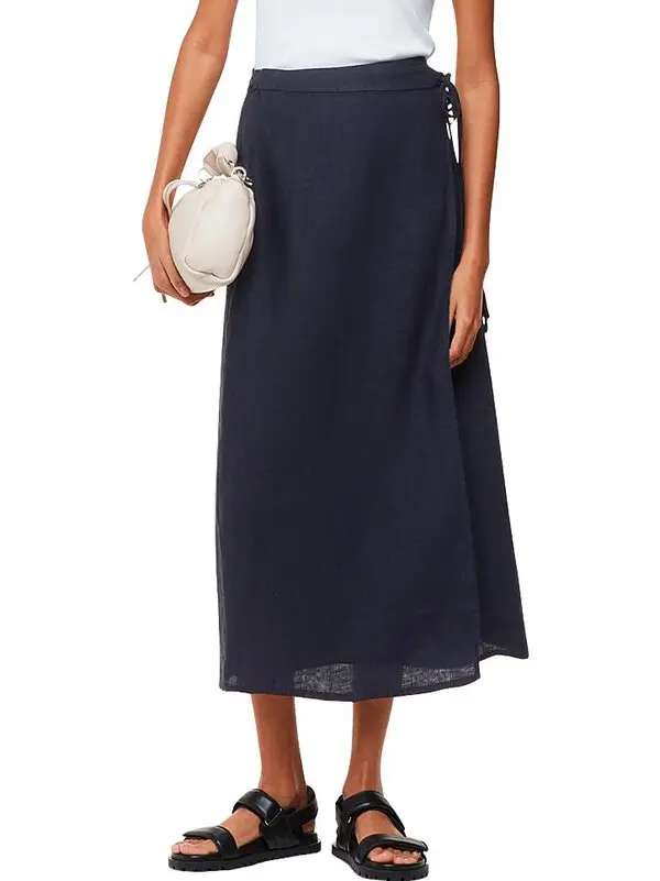 Whistles Linen Midi Wrap Skirt - Navy