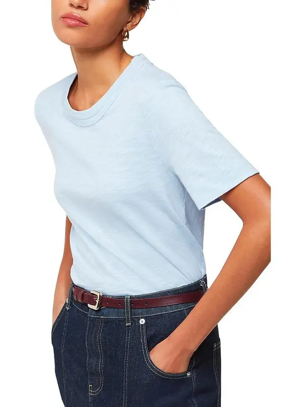 Whistles Rosa Cotton Double Trim Tee - Pale Blue