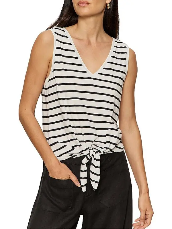 Sanctuary Floral V-neck Tank With Tie Front - Chalk Black