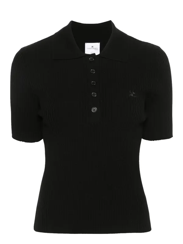 COURREGES Iconic Rib-knit Polo Shirt - Black