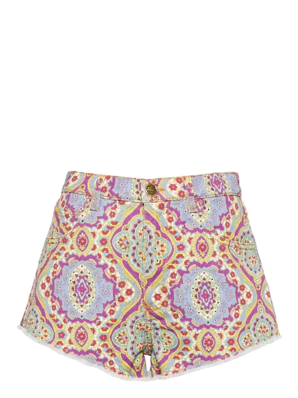 Etro Floral-print Denim Shorts - Blue