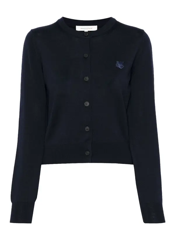 Maison Kitsuné Logo-appliqué Wool Cardigan - Blue
