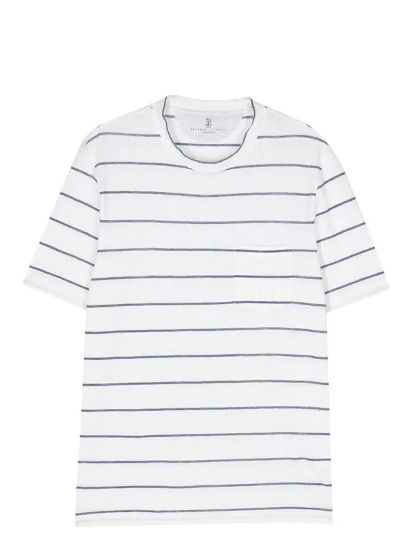 Brunello Cucinelli Slub-textured Striped T-shirt - White