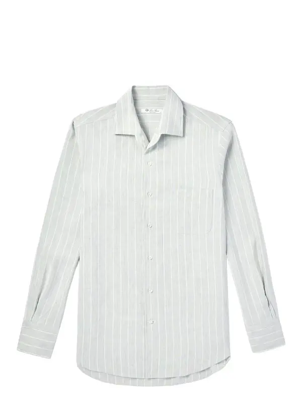 Loro Piana André Camp-collar Striped Linen And Silk-blend Shirt - Green