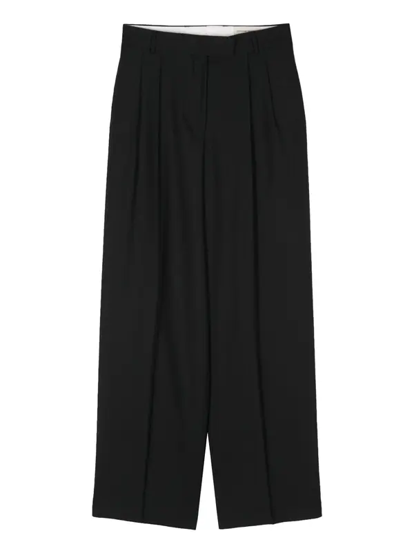 Officine Générale Pleated Tapered Trousers - Black