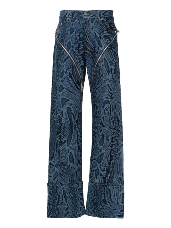 MUGLER Snakeskin Print Straight Jeans - Blue