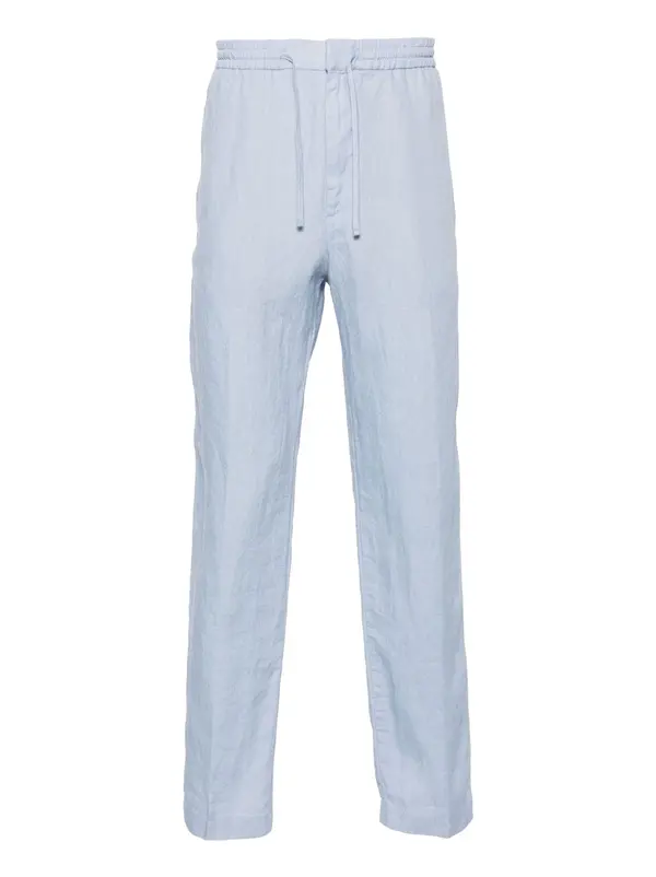 Canali Mid-rise Tapered Linen Trousers - Blue