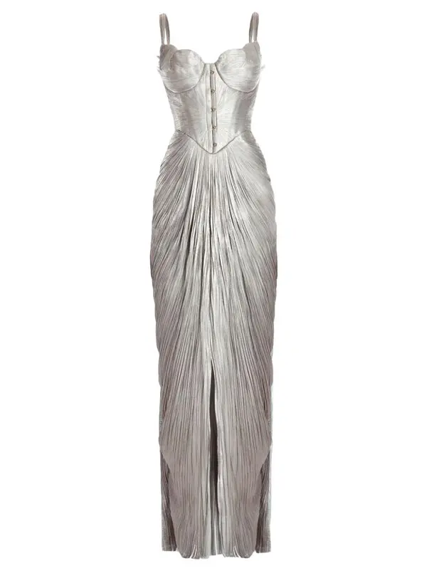 MARIA LUCIA HOHAN Noemie Corset Slit Gown - Silver