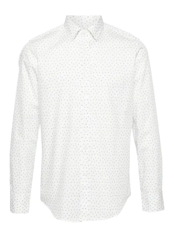 Canali Leaf-print Cotton Shirt - White