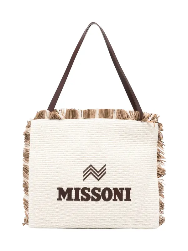 Missoni Logo-patch Interwoven Shoulder Bag - Neutrals