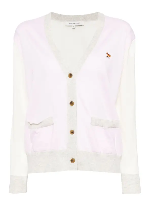 Maison Kitsuné Logo-appliqué Colour-block Cardigan - Pink