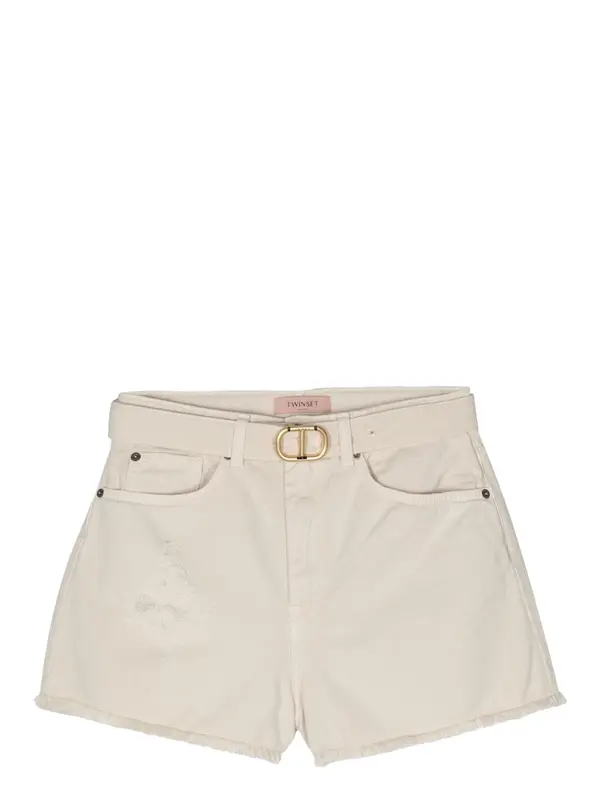 TWINSET Frayed Denim Shorts - Neutrals