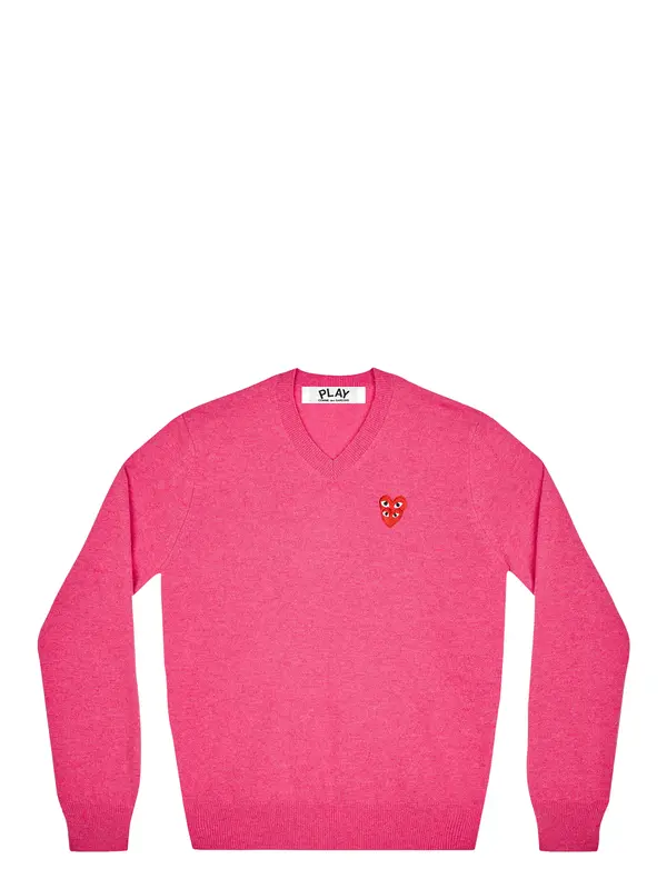 Play Comme Des Garcon Double Heart Logo V-neck Sweater - Pink
