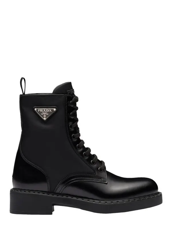 Prada Brushed Leather And Re-nylon Ankle Boots - Black