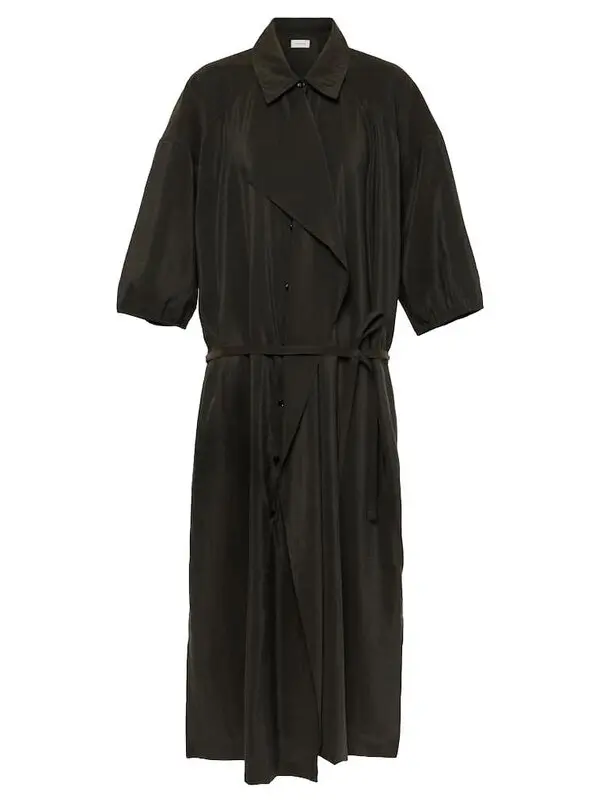 LEMAIRE Gathered Silk-blend Shirt Dress - Brown