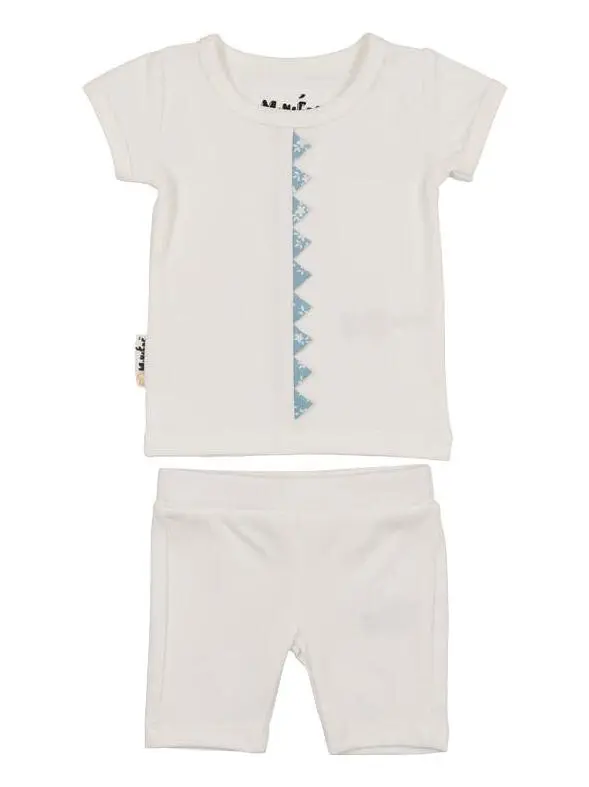 MANIÈRE Floral Triangle Trim Top & Shorts Set - White/medium Blue