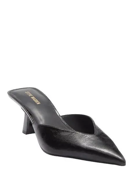 Steve Madden Mod Pointed Toe Mule Pumps - Black Crinkle Leather