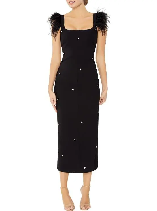 Likely Cameron Feathered Cap Sleeve Gown - Black