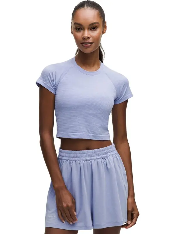 Lululemon Swiftly Tech Cropped Short-sleeve Shirt 2.0 - Serene Blue/dusty Lilac