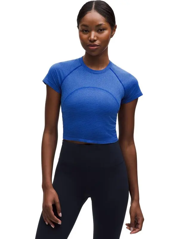 Lululemon Swiftly Tech Cropped Short-sleeve Shirt 2.0 - Spandex Stripe Riverside/starch Blue
